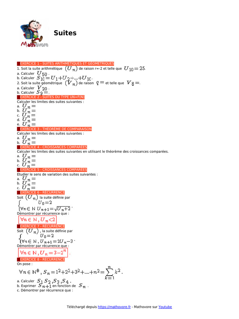 Suites Exercices de Maths en Terminale Corriges en PDF | PDF