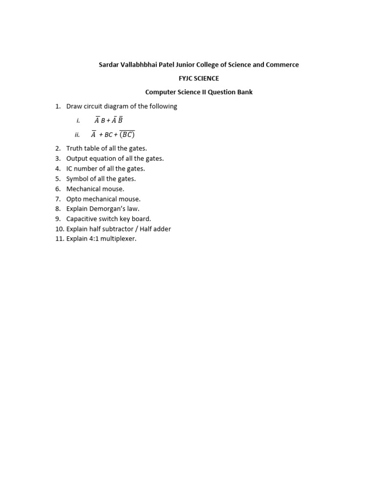 Fyjc Cs2 Question Bank | PDF