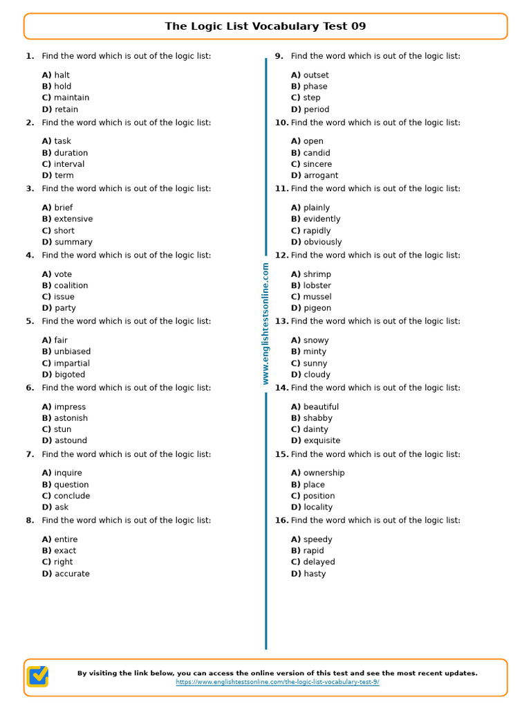 1653 - The Logic List Vocabulary Test 09 | PDF