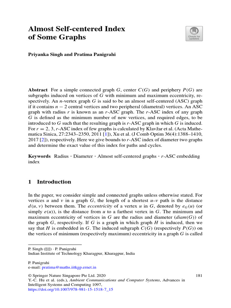 Almost Self-Centered Index of Some Graphs | PDF