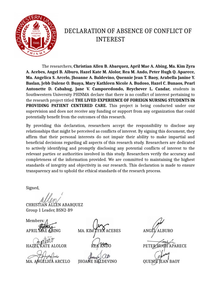 Declaration of Absence of Conflict of Interest g1 (1) | PDF