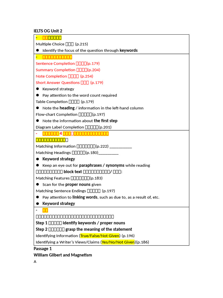 Sentence Completion (p.179) Summary Completion (p.204) Note Completion (p.254) Short Answer ...