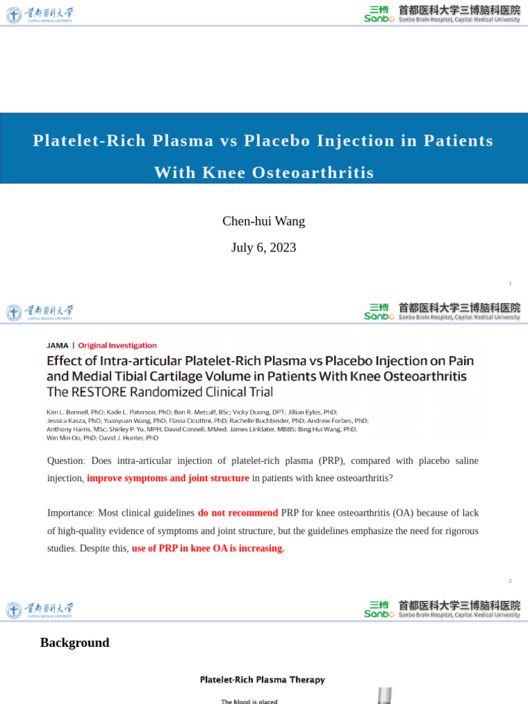 Platelet-Rich Plasma Vs Placebo Injection in Patients With Knee Osteoarthritis | PDF