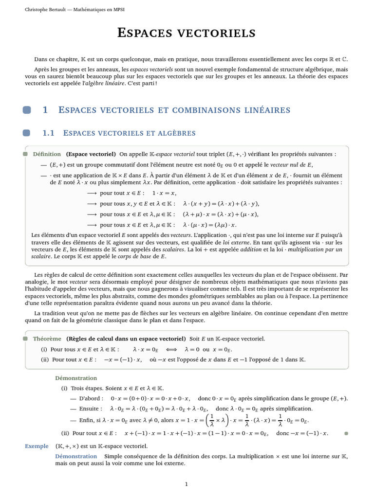 Cours - Espaces Vectoriels | PDF