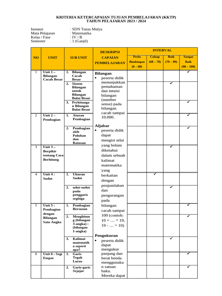 KKTP 1 MTK Kelas 4 | PDF