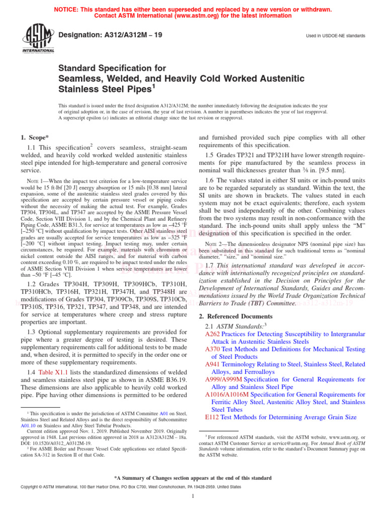 Astm A312 A312m 19 | PDF