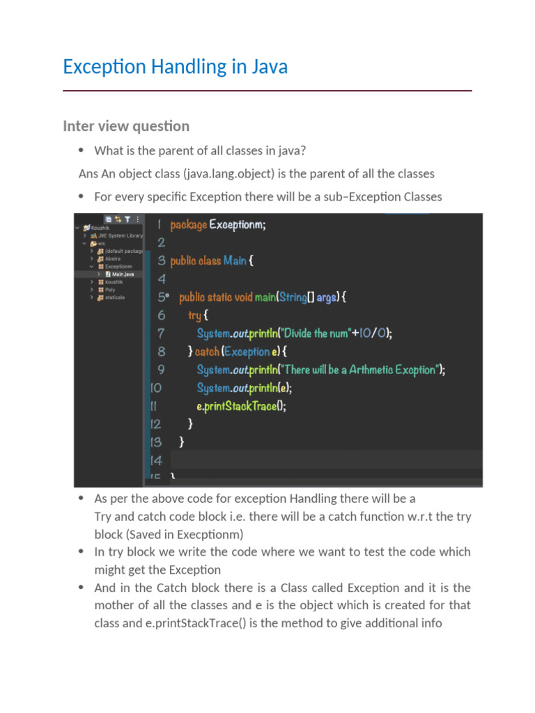 Exception Handling in Java | PDF