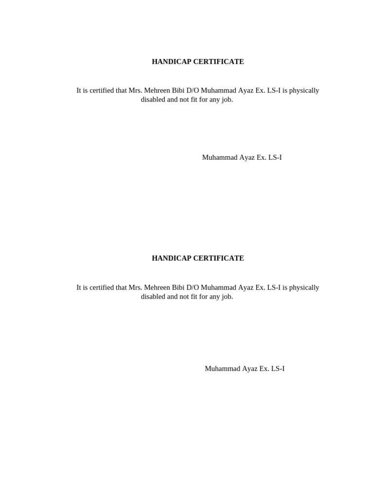 Handicap Certificate | PDF