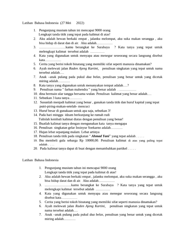 Latihan Bahasa Indonesia Pat2 | PDF