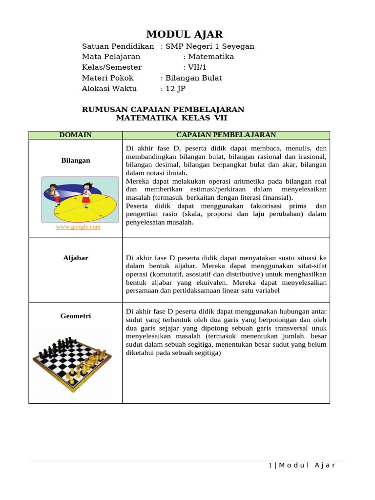 01 Modul Ajar Bilangan Bulat Pdf