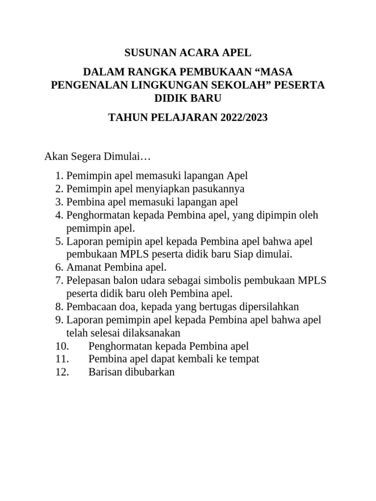 Susunan Acara Apel | PDF