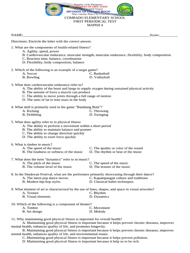 MAPEH 4 TQ and TOS Q1 | PDF
