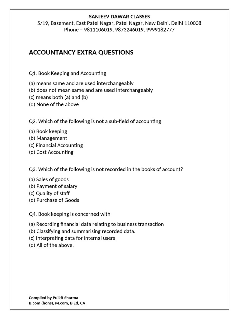 Accountancy Extra Questions | PDF