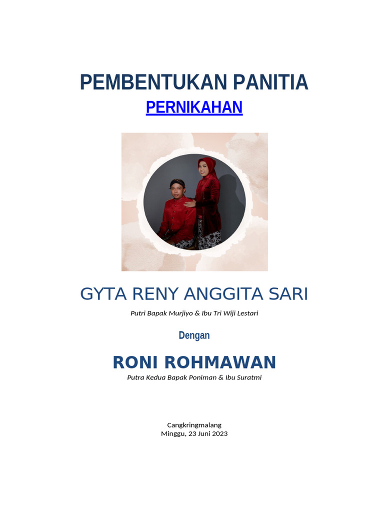 Pembentukan Panitia Pernikahan Gyta & Roni | PDF