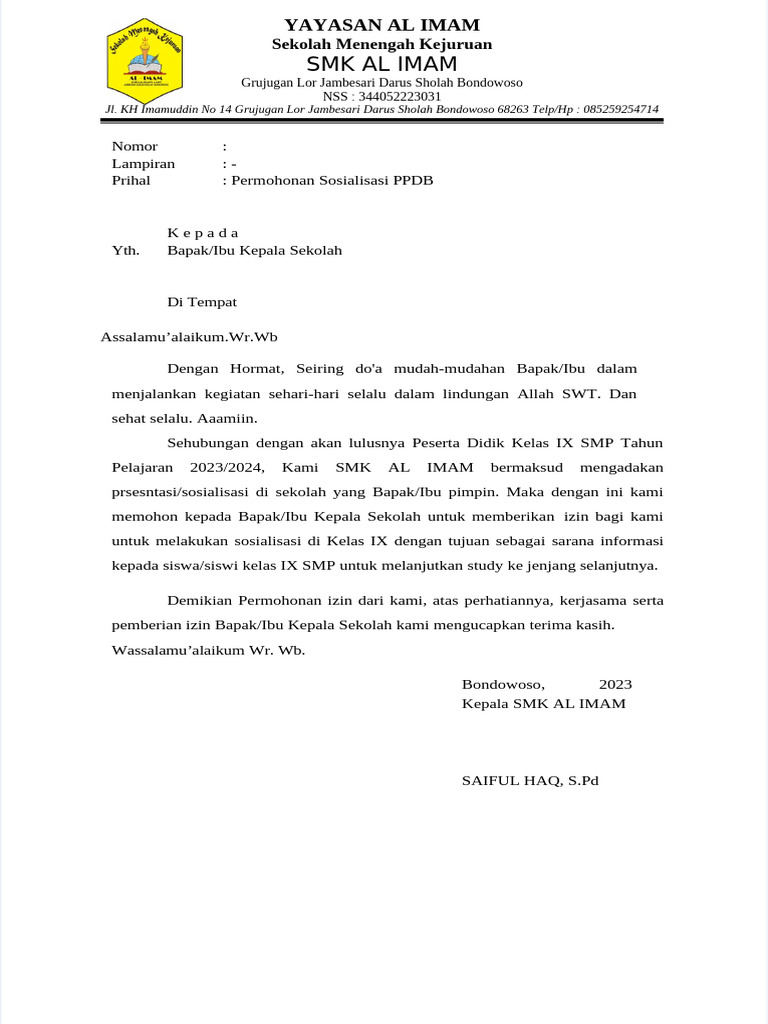 Surat Sosialisasi PPDB | PDF