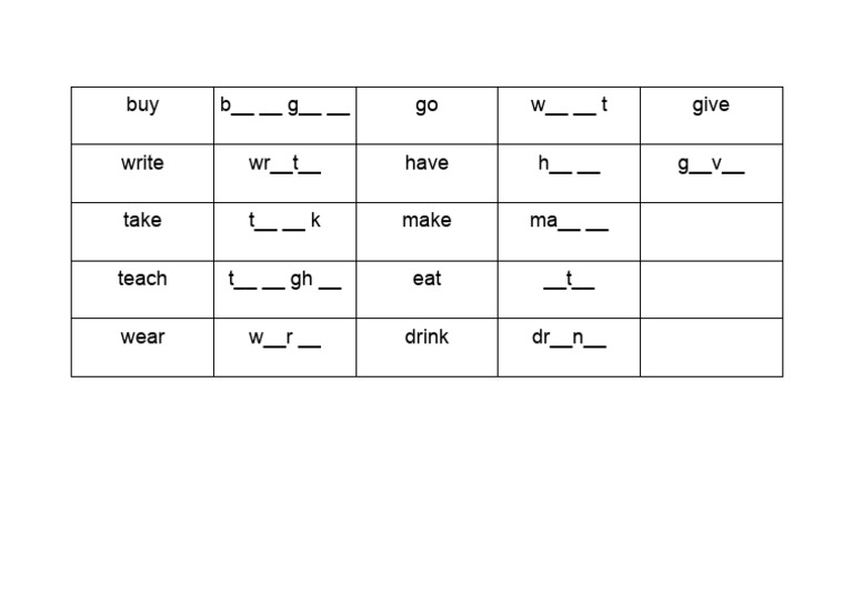Past Simple Irregular - Word Cards | PDF