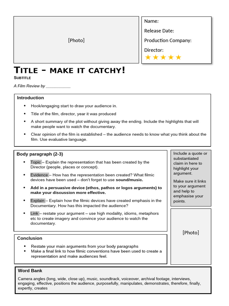 Template Film Review Year 8 | PDF | Argument | Human Communication