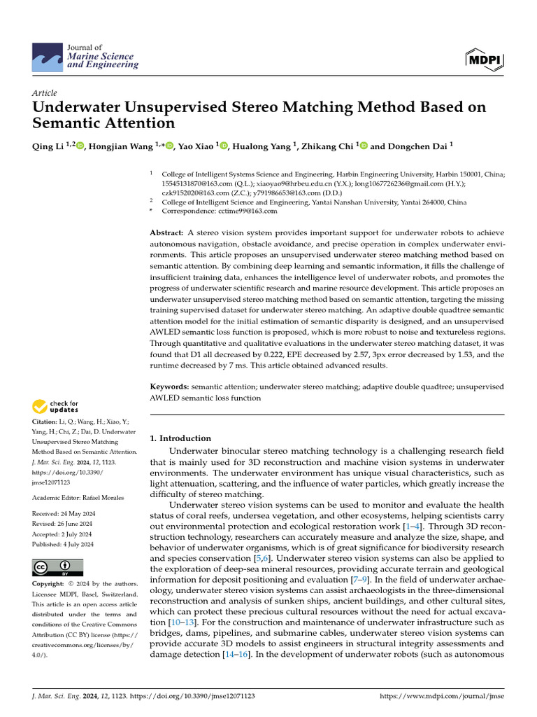 Underwater Unsupervised Stereo Matching Method Based On | PDF