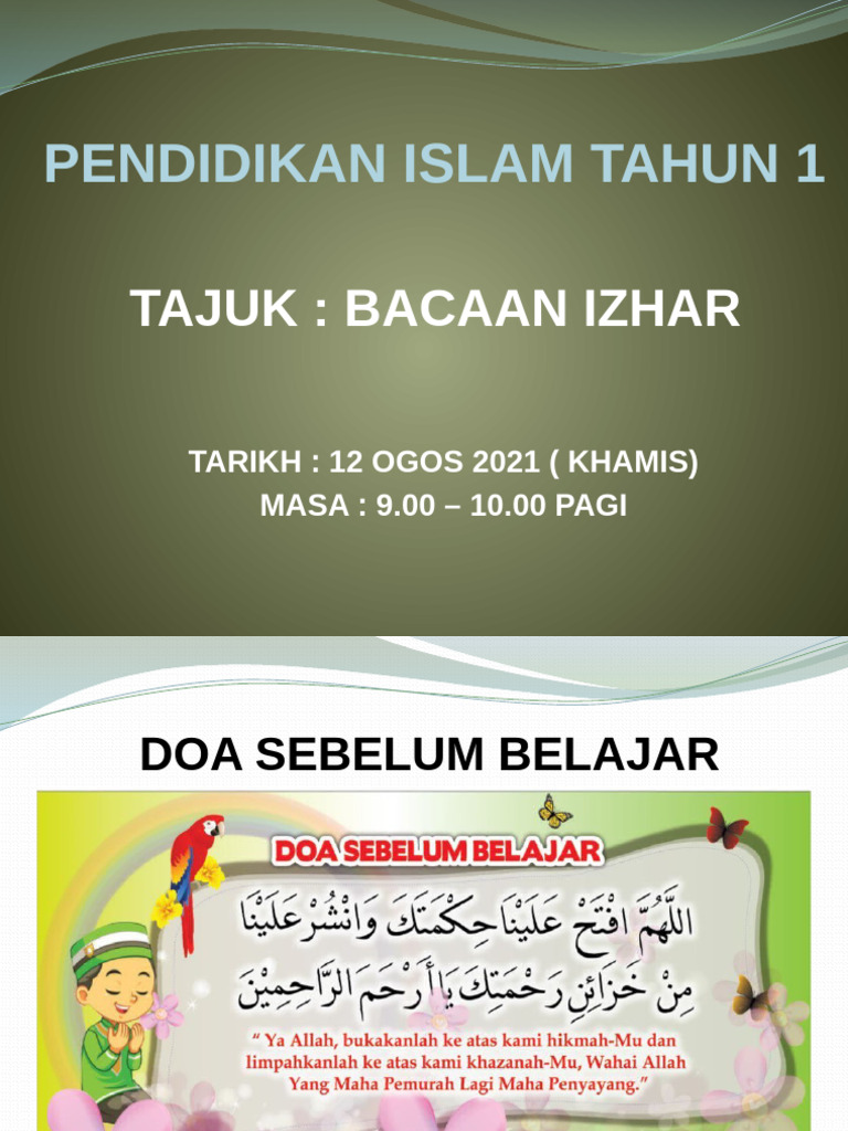 Pendidikan Islam Tahun 1 (Bacaan Izhar) | PDF