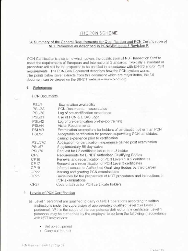 The PCN Scheme For NDT Personnel. | PDF | Nondestructive Testing | Tests