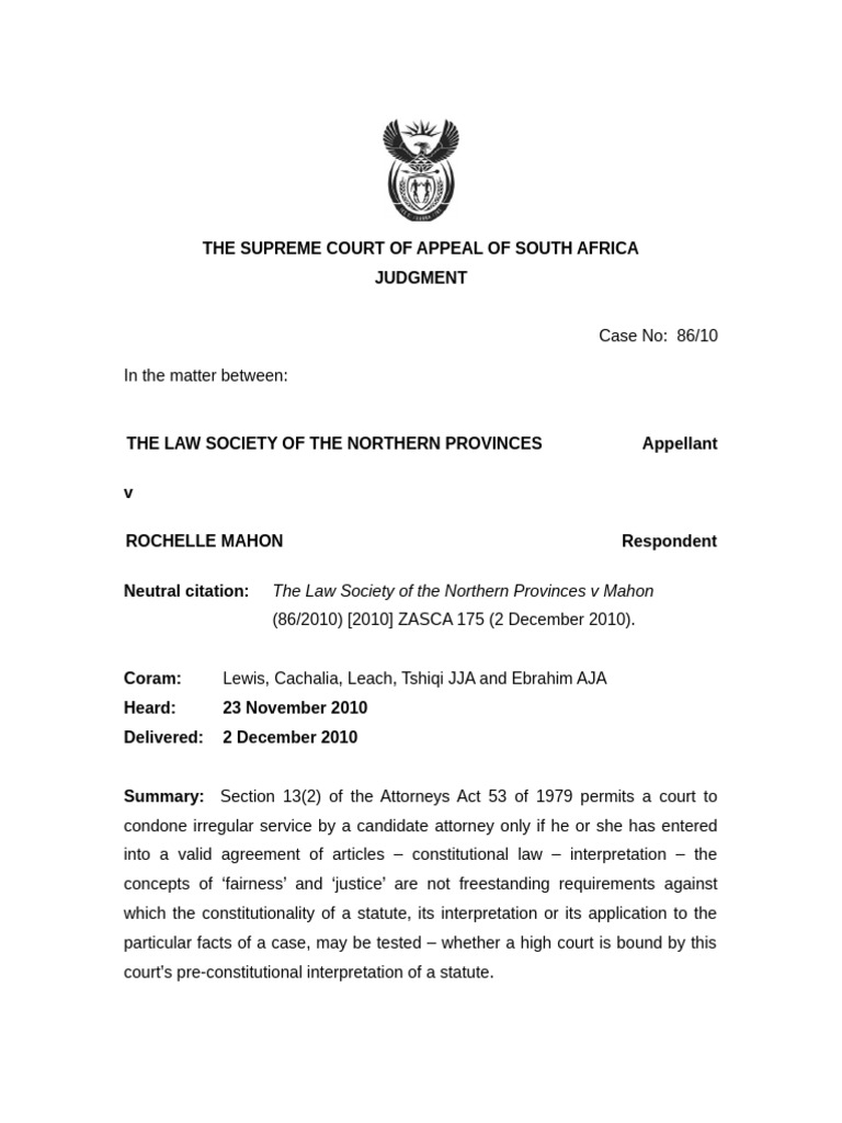 The Law Society of The Northern Provinces V Mahon | PDF