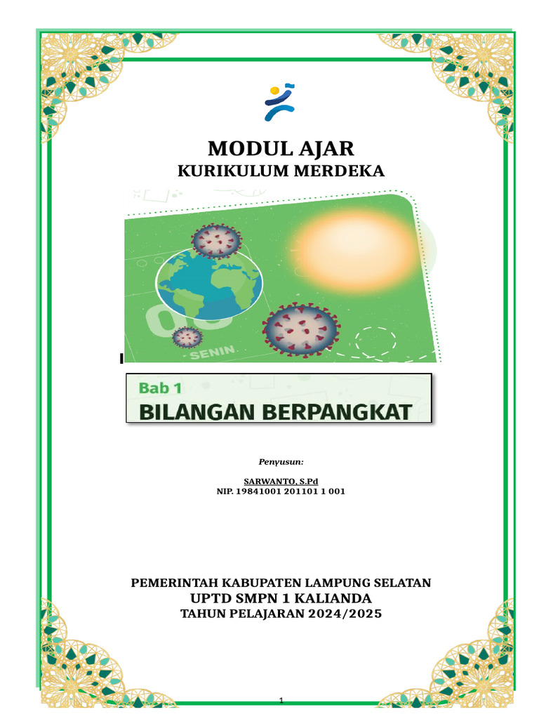 Modul Ajar Matematika Kls 8 Sem 1 - Bab 1 BILANGAN BERPANGKAT - GANJIL | PDF