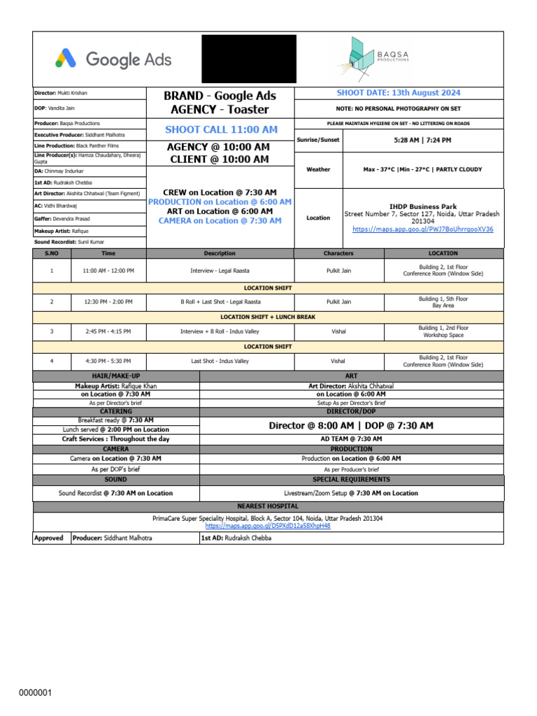 Google Ads Call Sheet (13th August, 2024 - Tuesday) | PDF