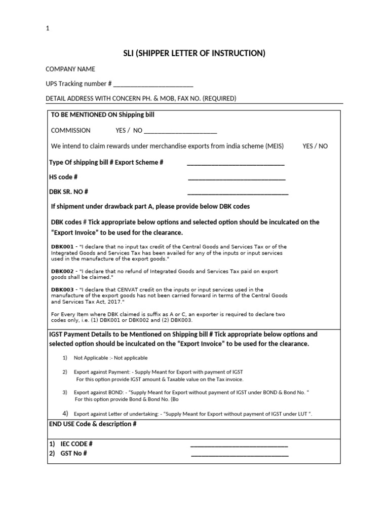 Export Shipping Instructions | PDF | Invoice | Trade