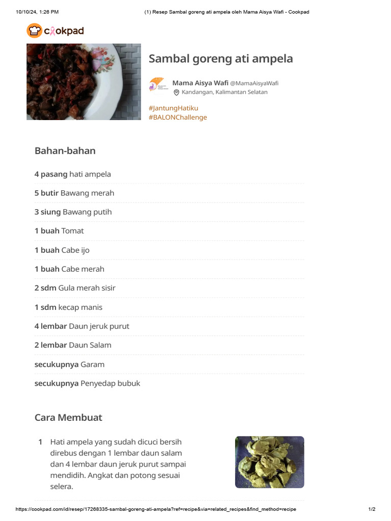(1) Resep Sambal goreng ati ampela oleh Mama Aisya Wafi - Cookpad | PDF