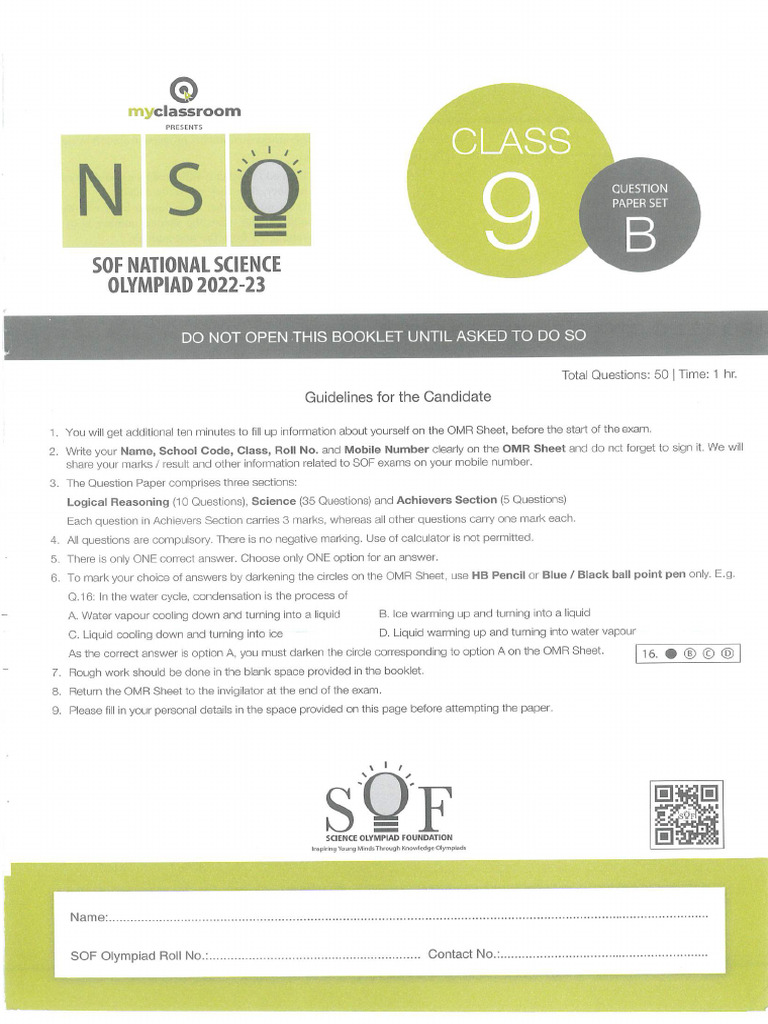 NSO - Class IX - 2022 - 23 | PDF