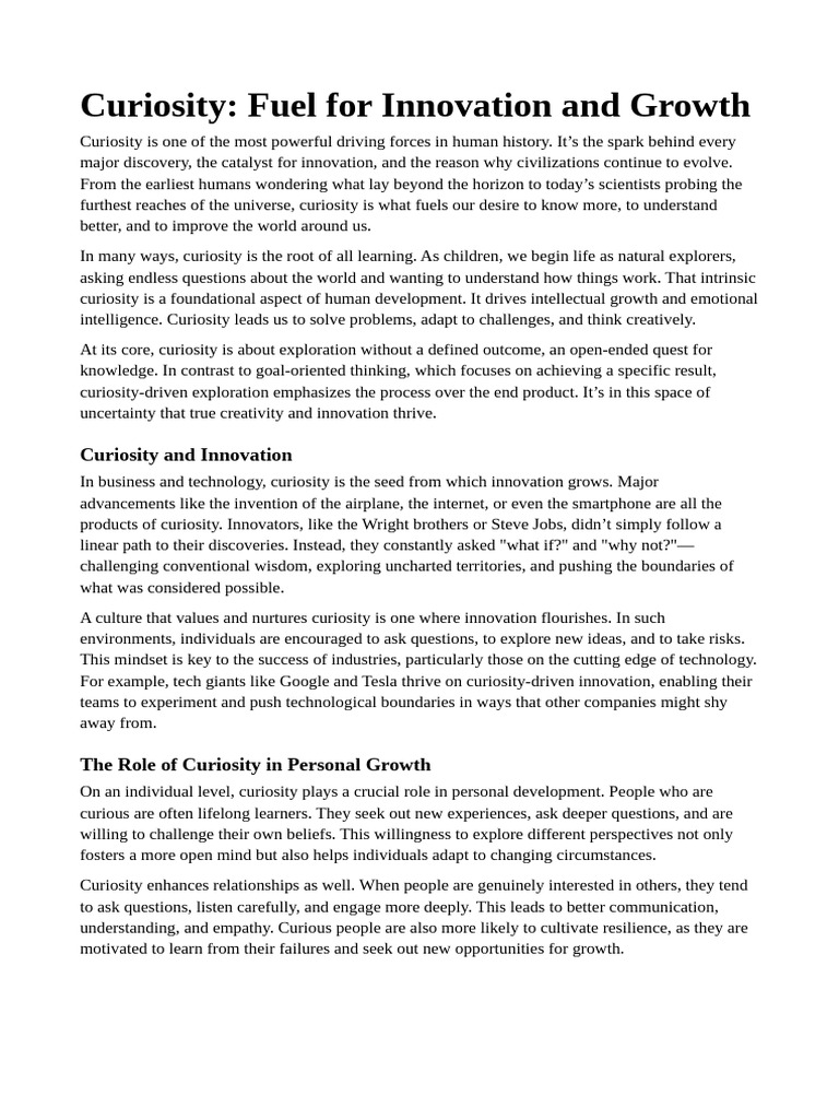Curiosity: Fuel For Innovation and Growth | PDF