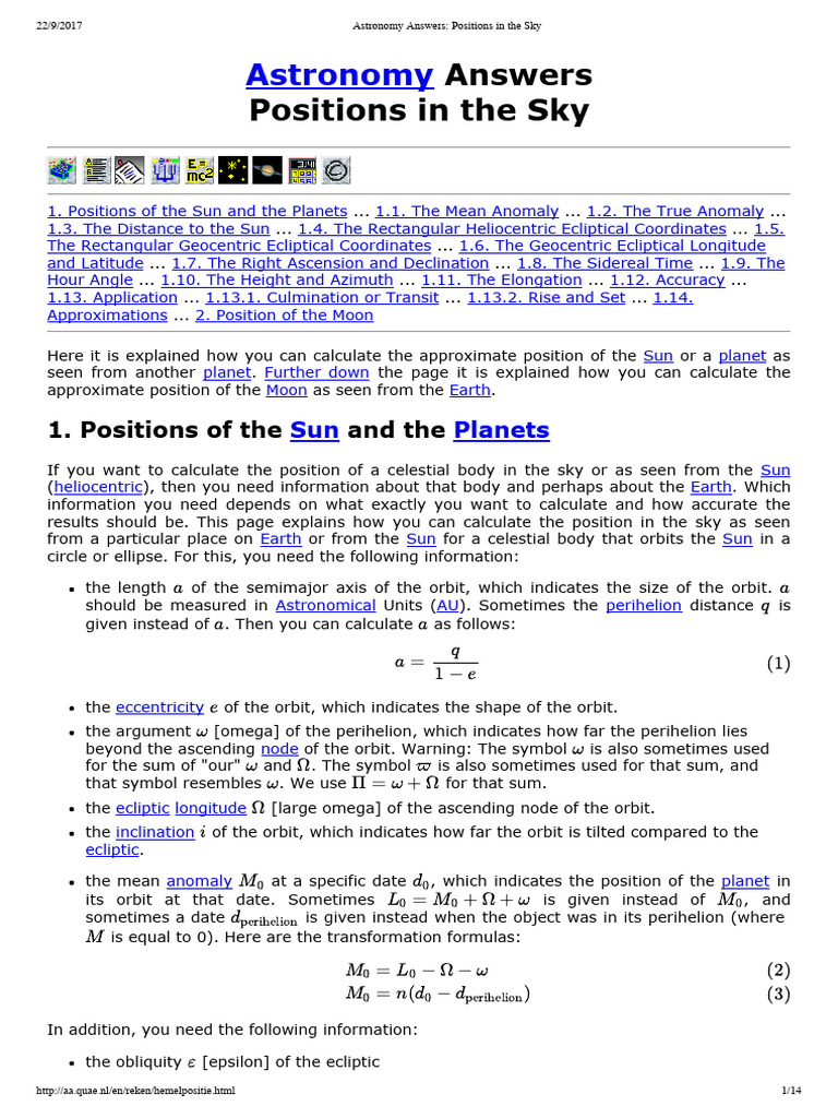 Astronomy Answers - Positions in The Sky | PDF