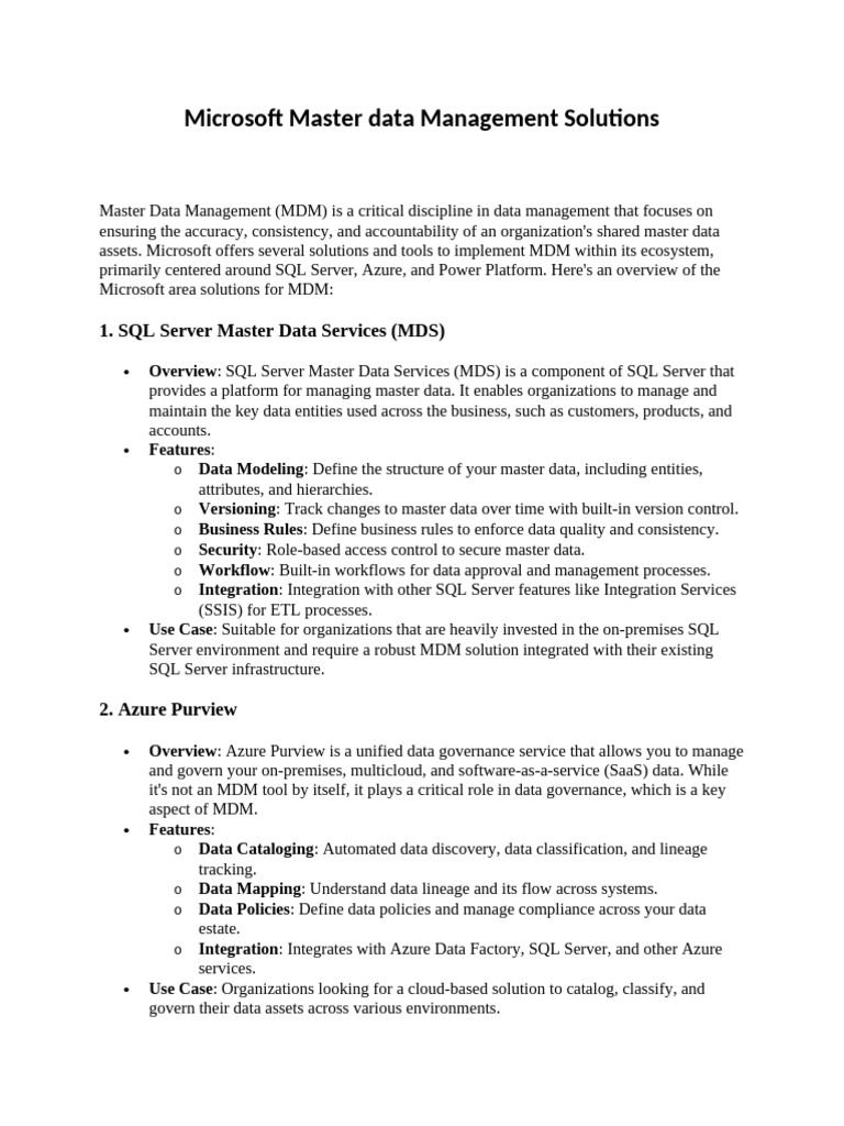 Microsoft Master Data Management Solutions | PDF