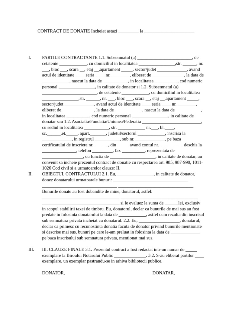 Contract De Donatie Model Pdf
