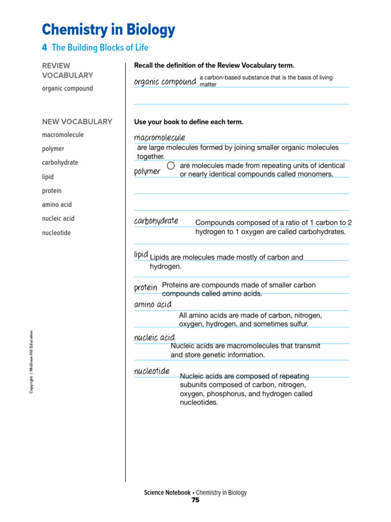 Science Notebook - The Building Blocks of Life | PDF