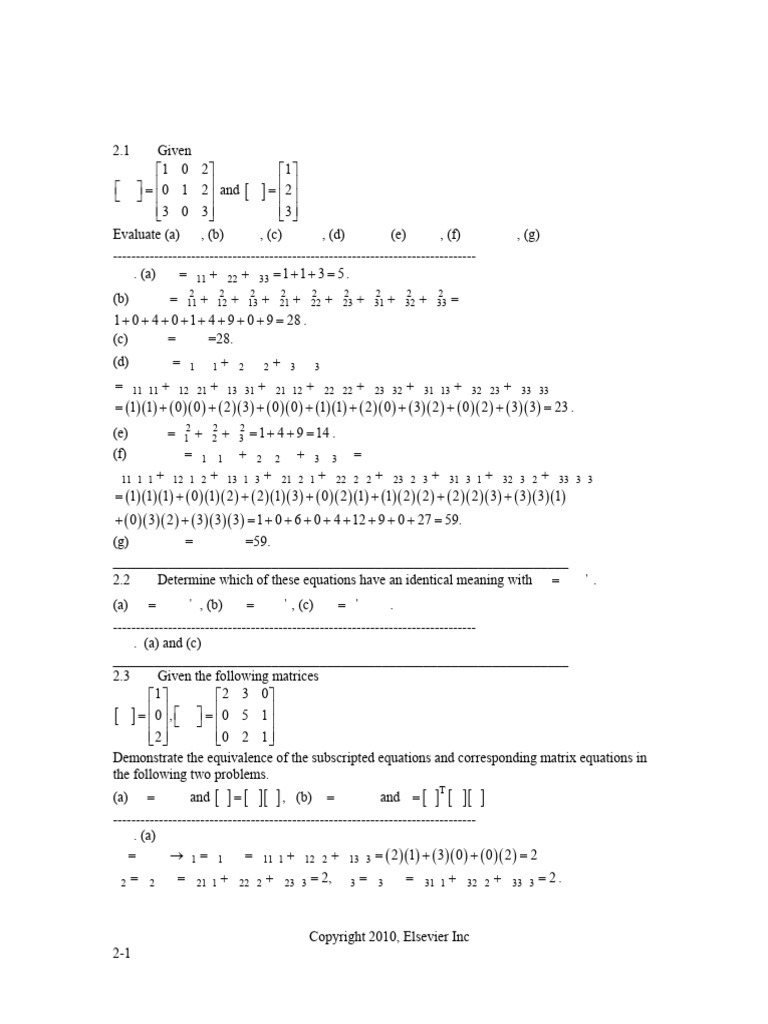 Solution Manual For Introduction To Continuum Mechanics 4th Ed - Michael Lai, David Rubin | PDF
