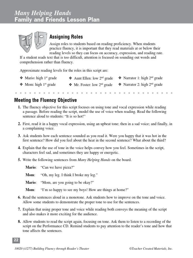 Many Helping Hands - Reader's Theater Script & Fluency Lesson (Ebook) | PDF