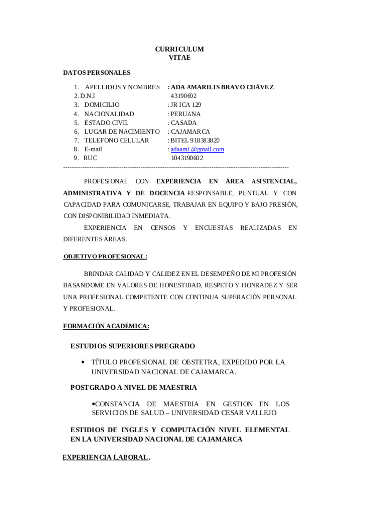 CV Ada | PDF | Crecimiento personal y profesional