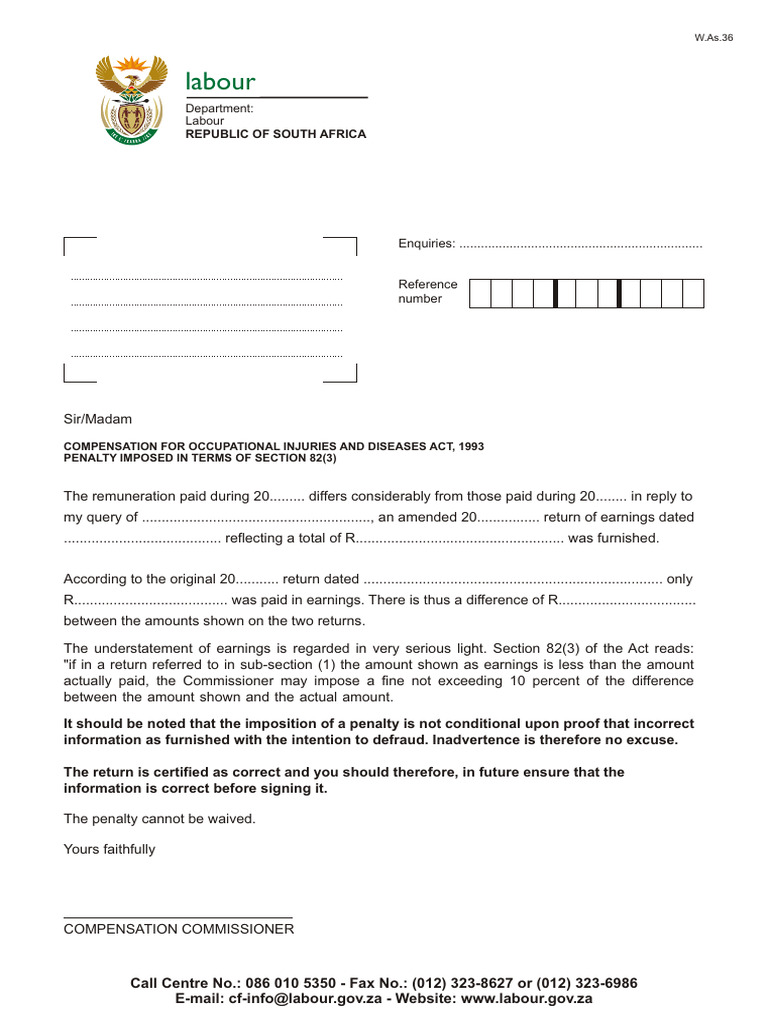 Form - COID - W.A.36 - Remuneration difference | PDF