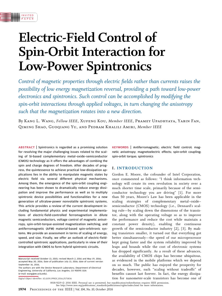 Electric-Field Control of Spin-Orbit Interaction for Low-Power Spintronics | PDF
