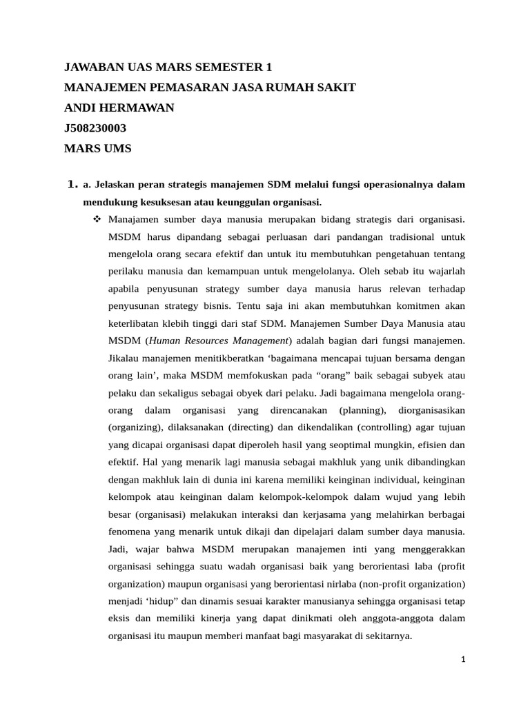 Jawaban UAS Manajemen Pemasaran Jasa | PDF | Career & Growth | Business