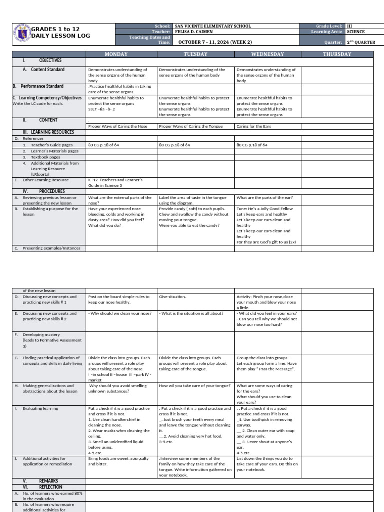 DLL - Science 3 - Q2 - W2 | PDF