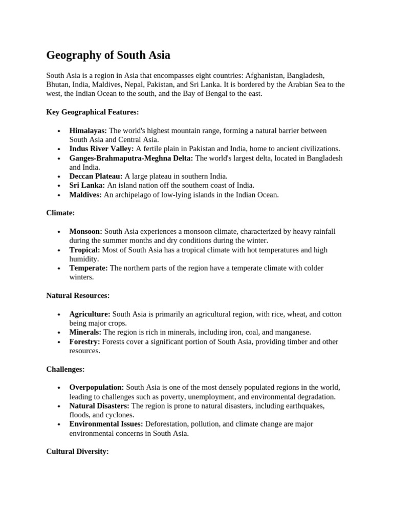 Notes - Geography of South Asia | PDF