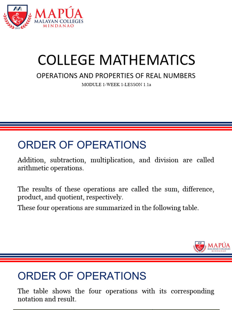 Lesson 1.1a Operations and Properties of Real Numbers | PDF