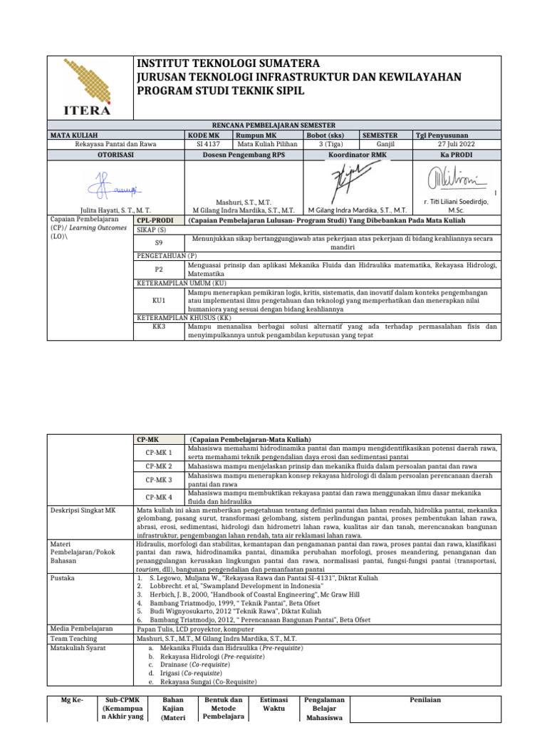 RPS Rekayasa Pantai Dan Rawa 2022 | PDF