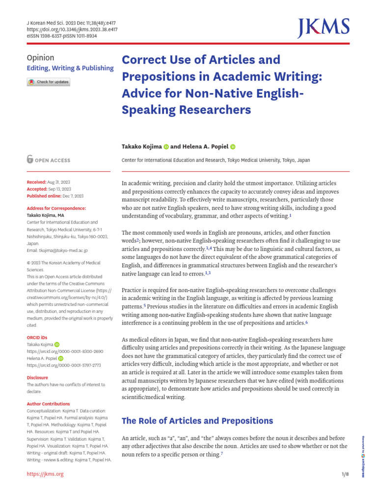 Correct Use of Articles and Prepositions in Academic Writing Advice For ...