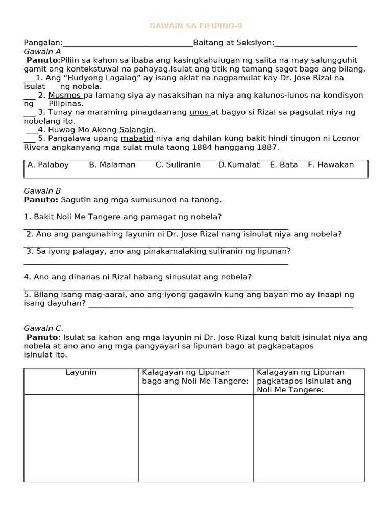 Gawain Sa Filipino-9 4TH Quarter | PDF
