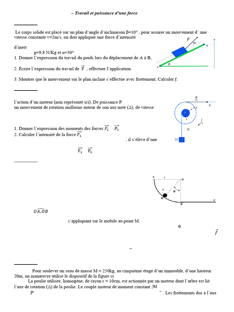 Série N°1 Travail Et Puissance D'une Force - SM-SEx | PDF