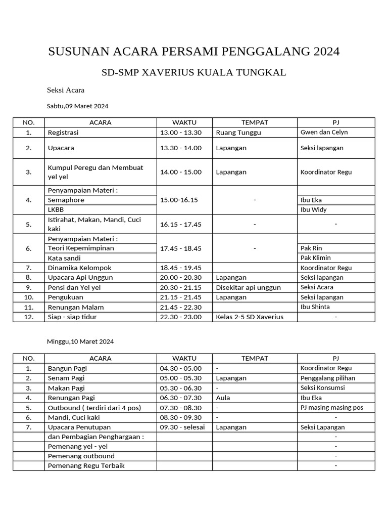 Susunan Acara Persami Penggalang 2024 (Pasti) | PDF