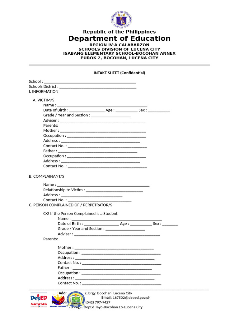 Intake Sheet | PDF | Crimes | Career & Growth